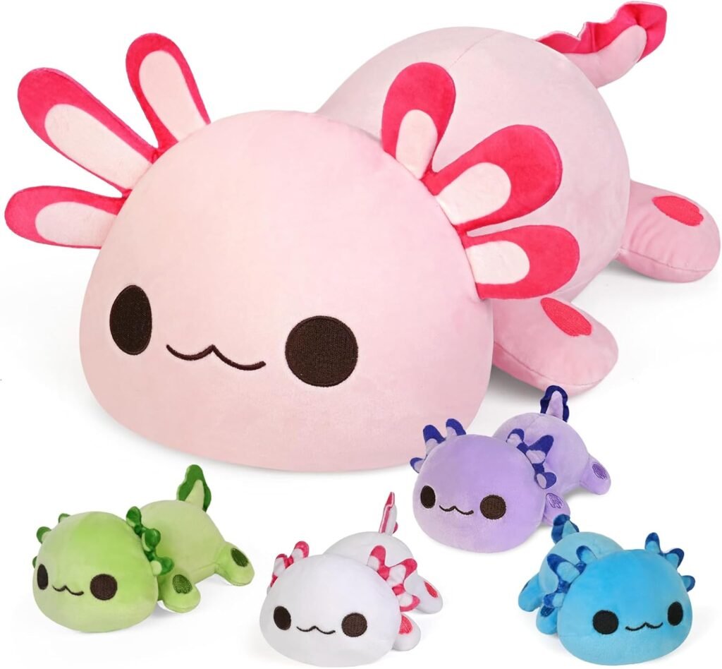 Axolotl Toys: Blue & Pink Plush Toy, Squishy Stuffed Minecraft Pet